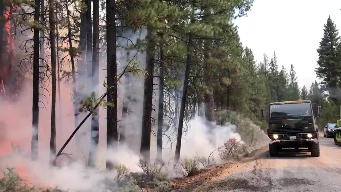 USA: Firefighters tackling nation's largest wildfire in Oregon | Video ...